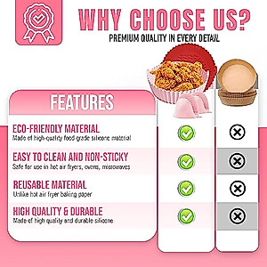 Hashimi Store Upgraded Air Fryer Silicone Liners with Heat Gloves-Pack of 2,Round Shape with Handles-Fit for 3 to 5 QT Air Fryer, Replace Paper with Silicone Air Fryer Liners (Red & Pink)