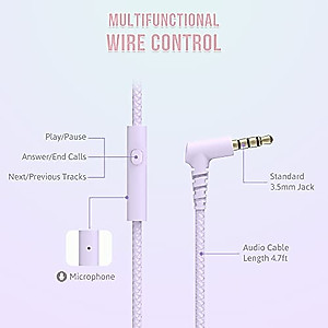 rockpapa L22 On-Ear Headphones with Microphone, Folding Stereo Bass Headphones with 4.9Ft No-Tangle Cord, Portable Wired Headphones for Kids Teens Travel School Smartphone Tablet (Purple)