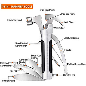 S5E5X Stainless Steel Small Hammer Multitool, Gifts for Dad from Daughter Son, Cool Gadget Stocking Stuffers for Men, All in One Tools (Sliver)