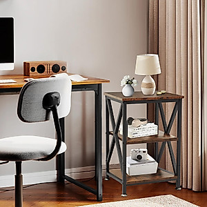 End Tables with Storage Shelf, 12" D x 16" W x 24" H, 3-Tier Side Table, End Tables Living Room Farmhouse, X-Shaped Night Stands for Bedrooms Bedside Tables