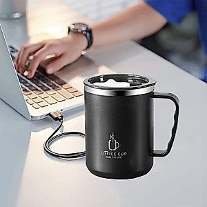 Lcxecnw Coffee Cup Mug with Handle,16 oz Stainless Steel Mugs,Double Wall Vacuum Travel Mug,Tumbler Mugs with Straw and Sliding Lid,Hot & Cold Drinks for Home Office (Black)