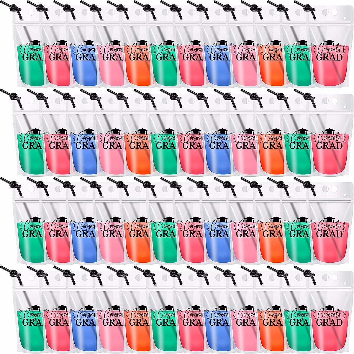 Lallisa Graduation Party Supply Drink Pouches for Adults with Straws Plastic Smoothie Bags Translucent Reclosable Beverage Juice Milk Tea Coffee Pouches for Adults Student School(48 Pcs)