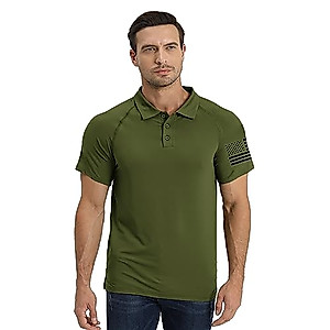 H HYFOL Polo Shirts for Men Graphic Stretch Casual American Patriotic Short Sleeve Raglan Golf Polos for Men(Olive Green,L)