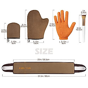 Luxspire 5 Piece Self Tanning Mitt Applicator Kit, Soft Tanner Mitt Set with Exfoliating Glove, Back Lotion Applicator, Face Makeup Brush, Mini Finger Face Self Tanner Mitt for Lotions, Mousses,Creams