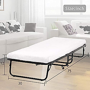 Folding Bed Frame with Wheel, Rollaway Bed with Mattress for Adults, Foldable Twin Bed with Thick Memory Foam Mattress for Spare Bedroom&Office, Camping Cot Portable Folding Bed for Adults&Kids 350LBS