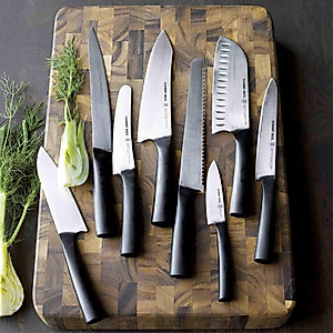 Schmidt Brothers - Carbon 6, 7-Piece Kitchen Knife Set, High-Carbon Stainless Steel Cutlery with Midtown Acacia and Acrylic Magnetic Knife Block