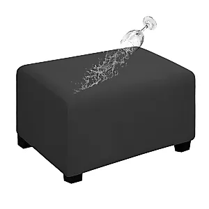 Easy-Going 100% Dual Waterproof Stretch Ottoman Cover Rectangle Folding Storage Stool Furniture Protector Soft Slipcover for Living Room with Elastic Bottom (Large, Dark Gray)