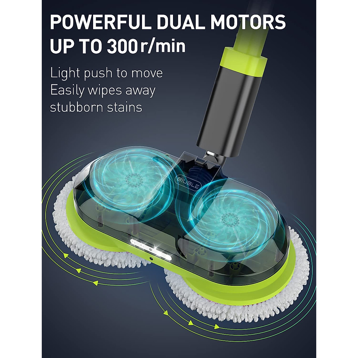 BIUBLE Cordless Electric Mop, Dual Spin Mops for Floor Cleaning, LED Headlight / Stand-Free / Water Sprayer, Rechargeable Scrubber Cleaner Mops with 300ML Water Tank for Multi Floors, Self-Propelled