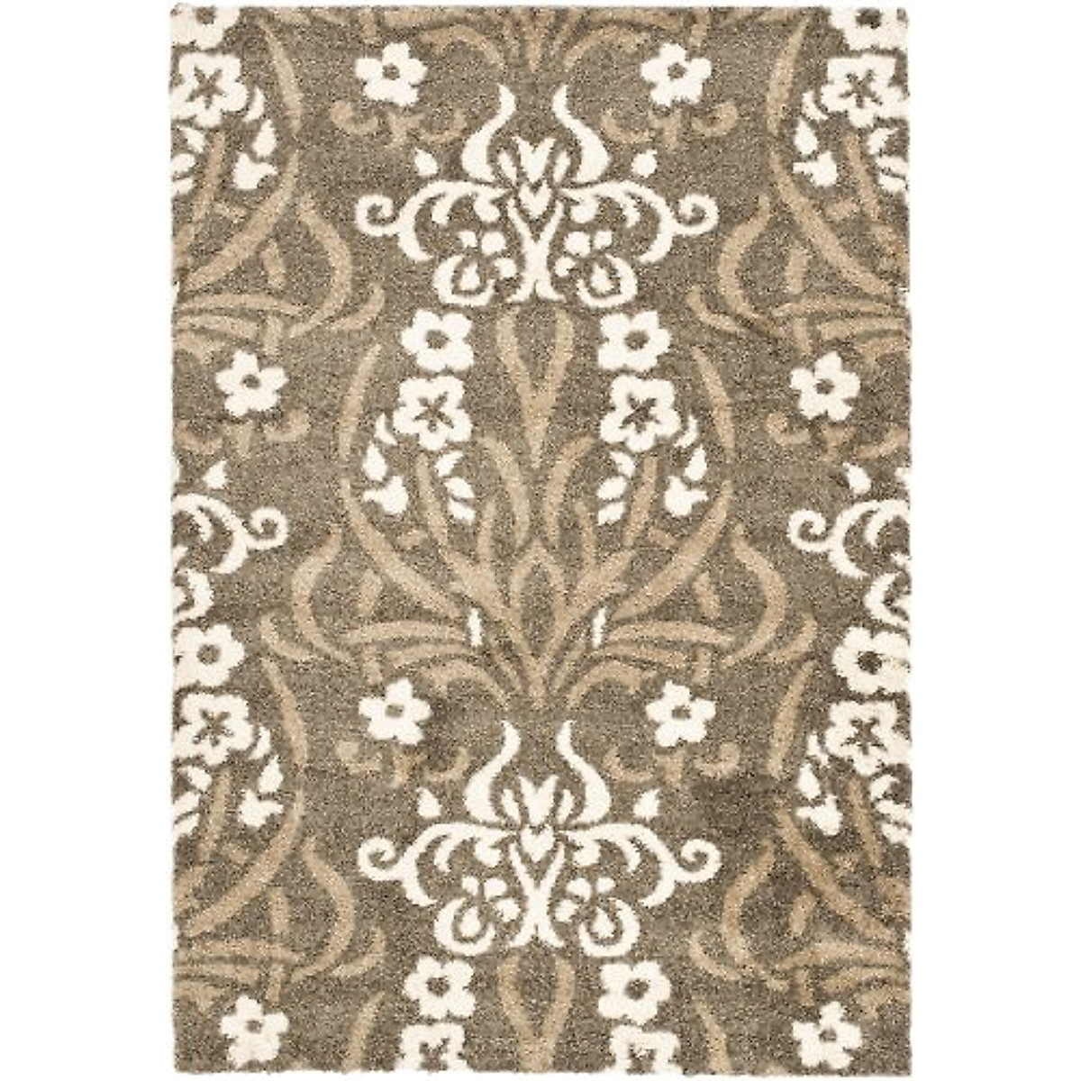 SAFAVIEH Florida Shag Collection Area Rug - 5'3" x 7'6", Smoke & Beige, Floral Design, Non-Shedding & Easy Care, 1.2-inch Thick Ideal for High Traffic Areas in Living Room, Bedroom (SG457-7913)