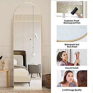 VVK Arched Full Length Free Standing Mirror, 64 * 21inch Large Full Body Mirror for Wall,Black/Gold Mirror Standing Mirror for Bedroom/Living Room,Gold