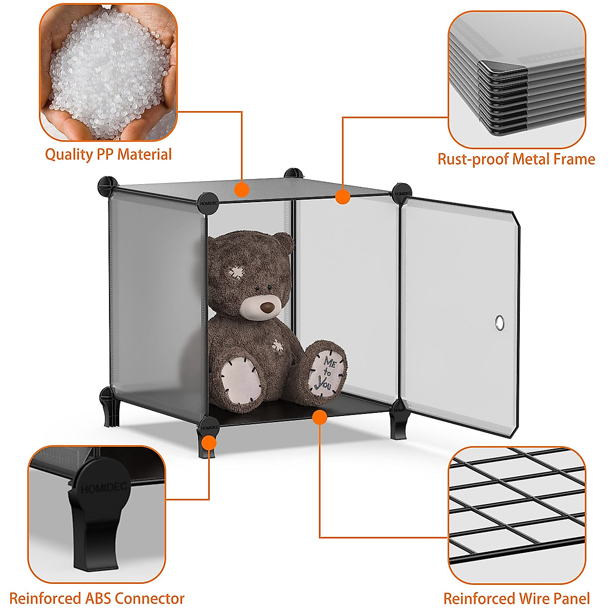 HOMIDEC Cube Storage Organizer, Heavy Duty Portable Closet Wardrobe with Door, 58in Large Closet Organizers and Storage with Hanging Rod for Clothes Yarns Toys Books Tools(20 cube grey)