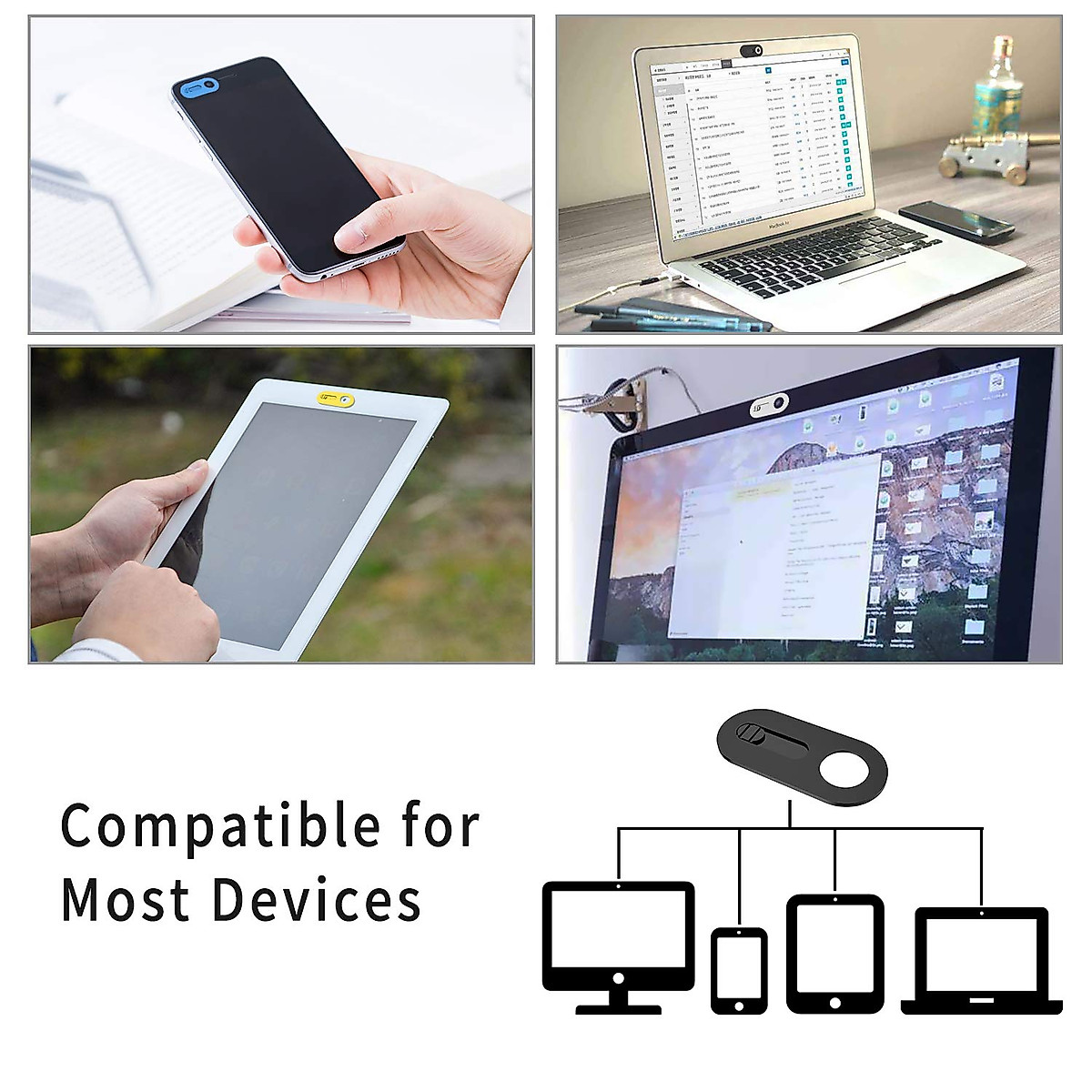 S MOSENCH Webcam Cover Slide Ultra Slim Web Camera Cover for Computer, Dell HP Laptop, Mac, Mac Book Pro, Smartphone, Slider Camera Blocker Protect Privacy and Security (4 Pack)