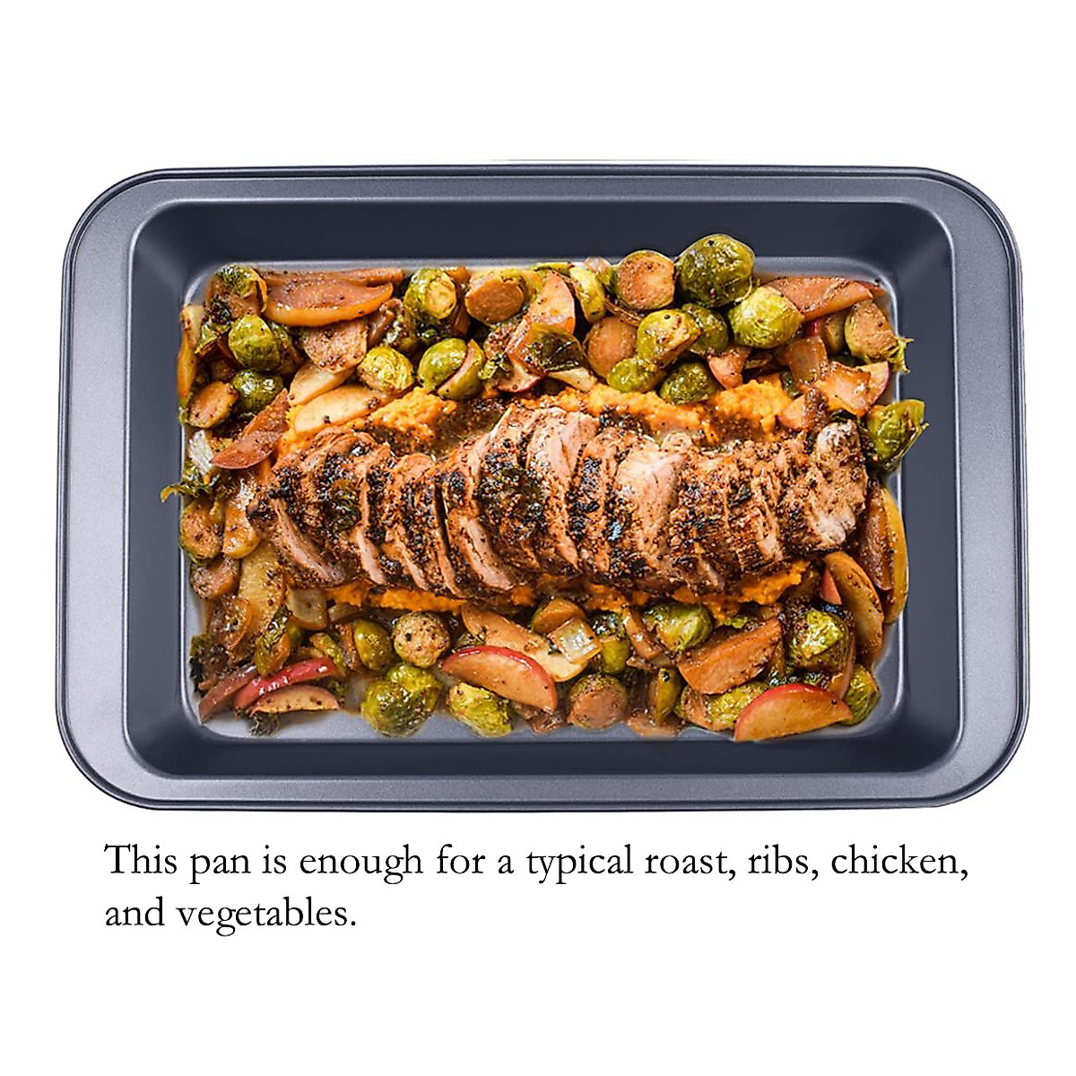 Kitcom Nonstick Roasting Pan with Rack, 16.5x11x2 Inch Turkey Roaster for Turkey, Chicken, Meat & Vegetables, Lasagna(Gray)