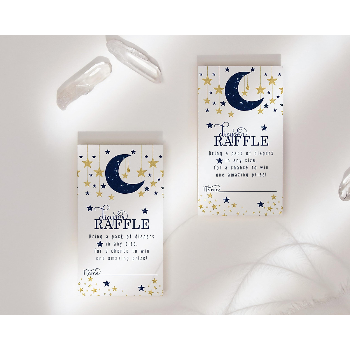 Twinkle Little Star Diaper Raffle Tickets, Celestial Baby Shower Games for Prizes, Navy and Gold Baby Shower Diaper Raffle Invitation Insert Cards, 50 Pack