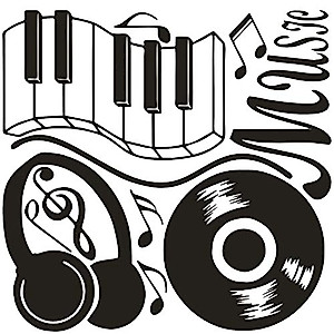 DNVEN Music Notes Wall Decals Keyboard Headphone Guitar Record Wall Stickers Quotes Vinyl Decors Arts Stickers for Couple Rooms Kids Rooms Bedrooms Music Rooms 28 inches x 24 inches
