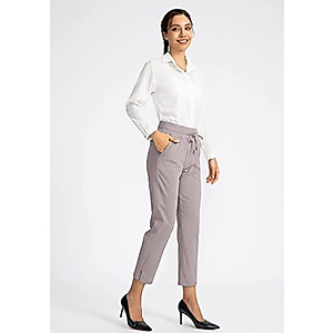 Soothfeel Women's Golf Pants with 4 Pockets 7/8 Stretch High Wasited Travel Athletic Work Pants for Women Dusty Grey