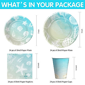 HIPVVILD Seashell Beach Party Decorations Dinnerware - Beach Seashell Party Supplies, Sea Shell Plates, Cups, Napkins, Sea Shell Party Tableware For Birthday Baby Shower Wedding Party | Serve 24