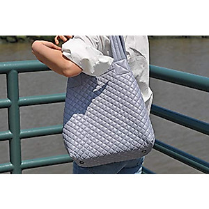 CLARANY Comfortable light weight quilted Tote bag with Pouch water repellent light Gray