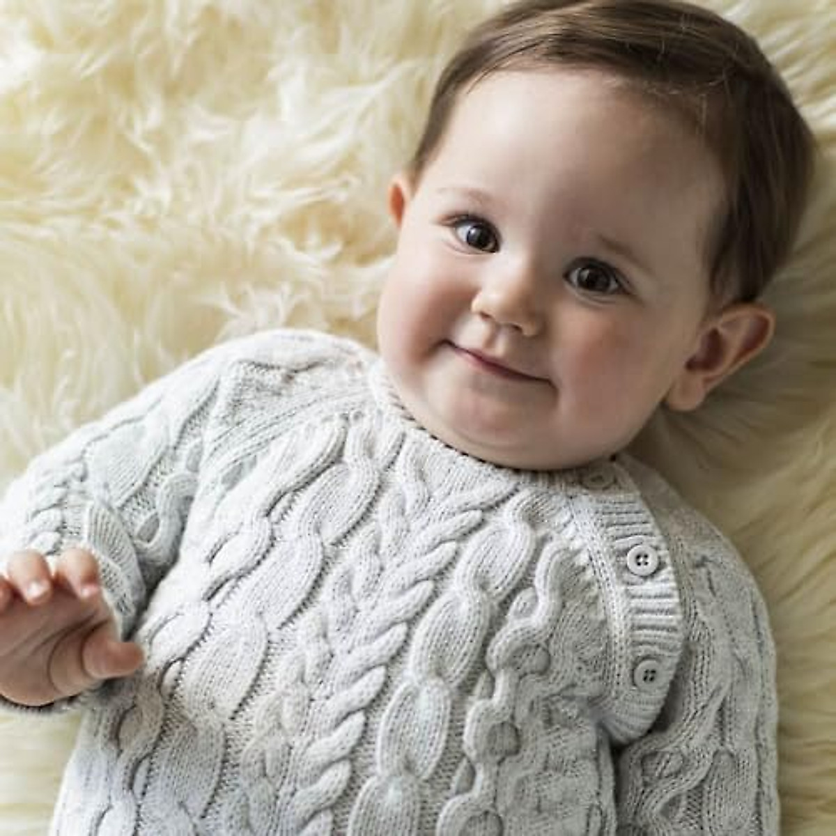 Hope & Henry Layette Grey Cable Knit Sweater Romper