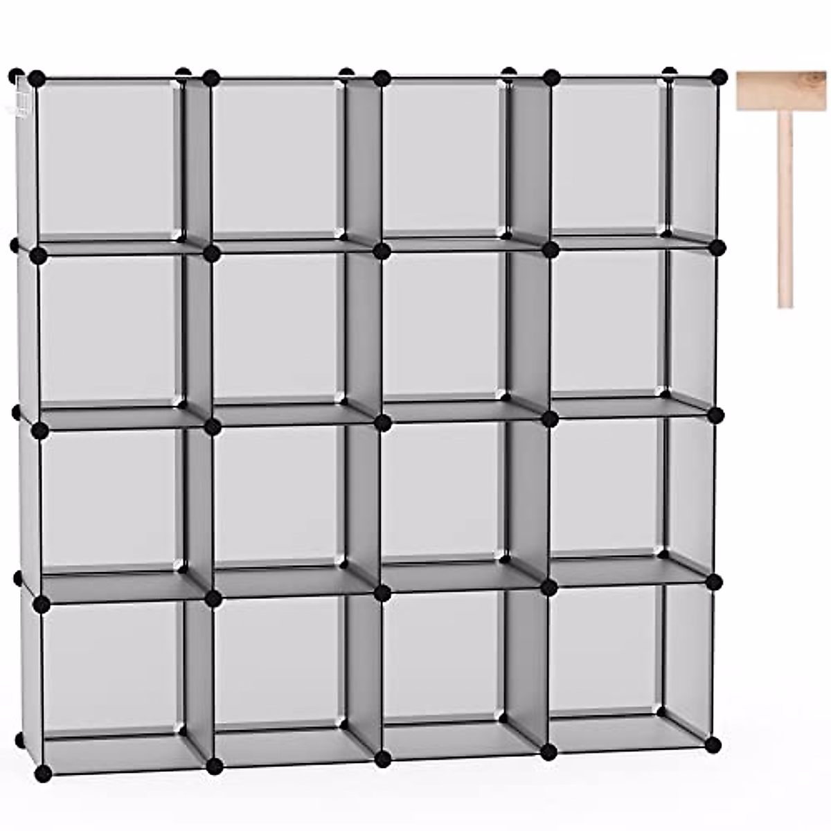 C&AHOME Cube Storage Organizer, 16-Cube Shelves Units, Closet Cabinet, DIY Plastic Modular Book Shelf, Ideal for Bedroom, Living Room, Office, 48.4" L x 12.4" W x 48.4" H Grey UPCS16G