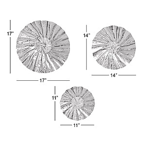 Deco 79 Stainless Steel Plate Wall Decor with Hammered Designs, Set of 3 17", 14", 11"W, Silver