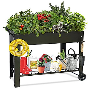 aboxoo Large Planter Raised Beds with Legs Outdoor Metal Planter Box on Wheels Elevated Garden Bed for Vegetables Flower Herb Patio (40" L x 11" W x 31.5" H)