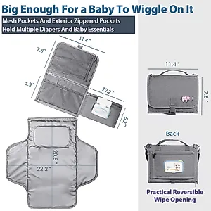 Portable Diaper Changing Pad with Built-in Head Cushion,Newborn Baby Changing Pad with Smart Wipes Pocket,Waterproof Travel Changing Mat Station kit,Baby Diaper Bag Shower Gift for Boys and Girls…