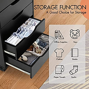 TUSY 7-Drawer Chest, Storage Dresser Cabinet with Wheels, Tall Chest of Drawers for Closet and Bedroom (Black, 7 Drawer)
