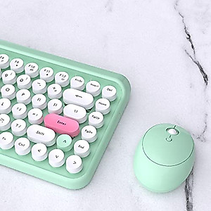 UBOTIE 84Keys Colorful Wireless Computer Keyboards and Mice Combos, Mini Compact Retro Typewriter Design Laptop Keyboards with 2.4GHz USB Nano (Green)