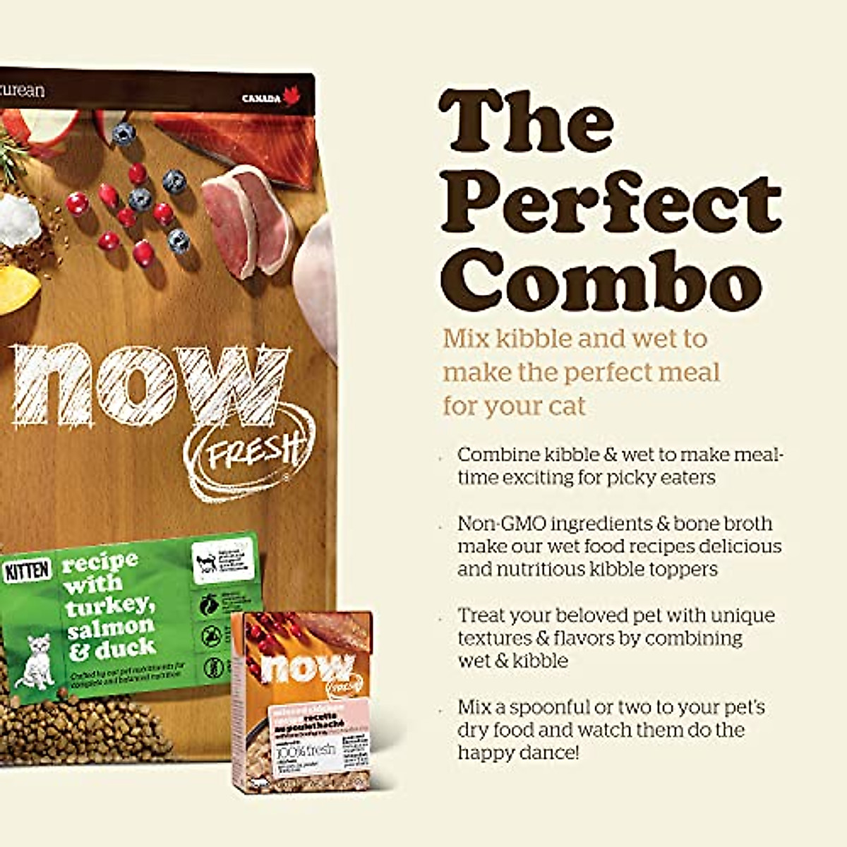 Now Fresh Dry Cat Food for Kittens, Turkey, Salmon and Duck Recipe, 3 lbs - Grain Free, Kitten Food, Made with Real Meat and Fish