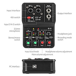XTUGA USB Audio Interface for PC,Interface for Recording Music Computer Recording Audio Interface XLR with 3.55m Microphone Jack, USB Sound Card for Recording Studio, Ultra-low Latency Plug&Play, Q-12