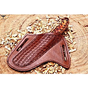 Leather Knife Sheath, Slanted Pancake Sheath, Tooled Leather Sheath, Belt Sheath, Beautiful Cow Boy Bull Cutter Knife Leather Cover 100% Real Leather - OHM-102 (OHM-102 Pancake)
