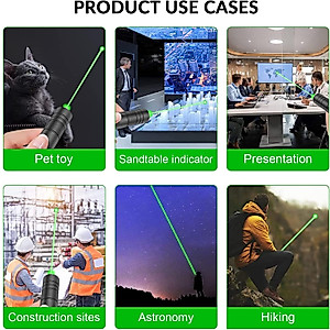 Green Laser Pointer Long Range High Power Tactical Green Beam Flashlight Laser pointer rechargeableUSB Laser Pointer Cat toys with Star Cap Adjustable Focus for Teaching Outdoor Hunting