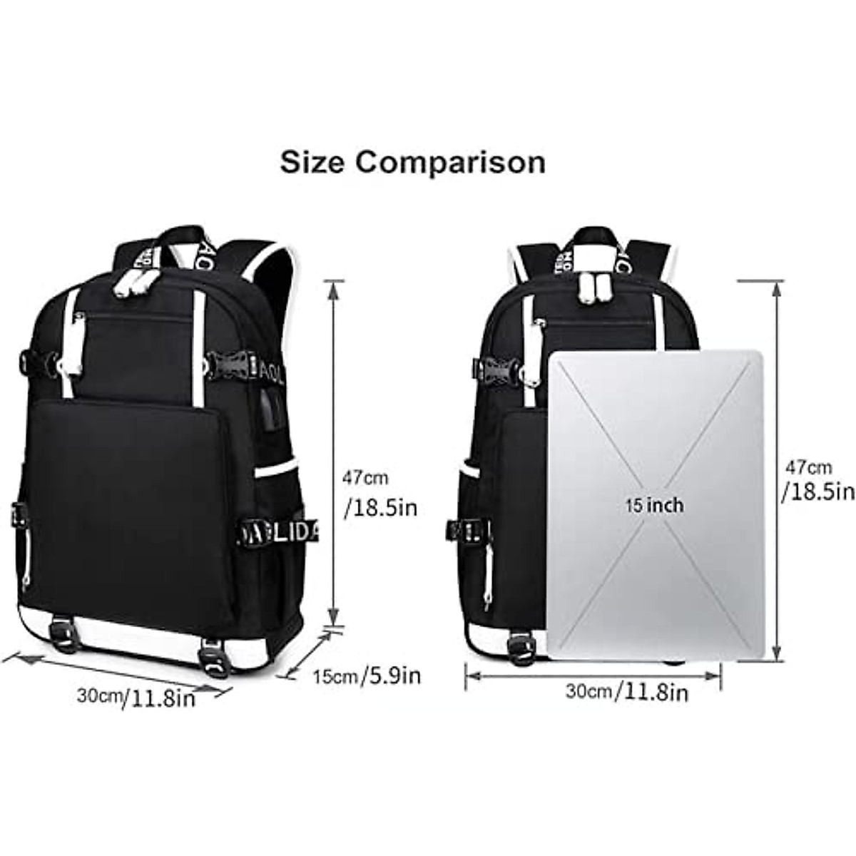 HUIHSVHA Anime Print Backpack Large Capacity School Laptop Bag with USB Charging Port Travel Daypack For Adult Boys Girls