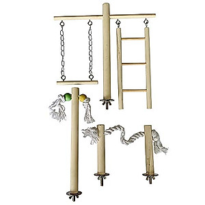 PINVNBY Parrot Climbing Ladder Swing Toy Natural Wood Bird Cage Play Gyms Playground Stand Rope Perch for Parakeet Cockatiel Conure Love Birds Finch African Grey Macaw Amazon Budgies