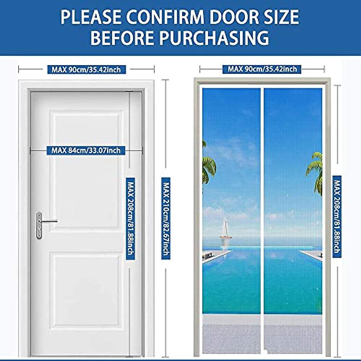 Magnetic Screen Door, Screen Size:32x96in/83x245cm(Width*Height)，Hands Free Mesh Partition,Heavy Duty Screen Door Mesh Curtain Keeps Bugs Out, Pet and Kid Friendly(Brown)
