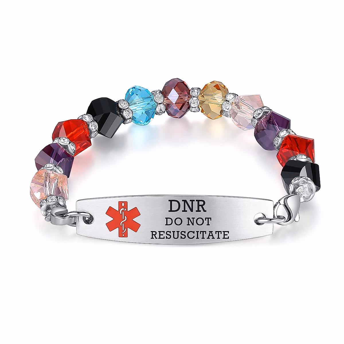 mnmoom 7.5 inch interchangeable Medical id bracelets for Women beads Medical alert bracelets with customize engraving dnr (Mix)