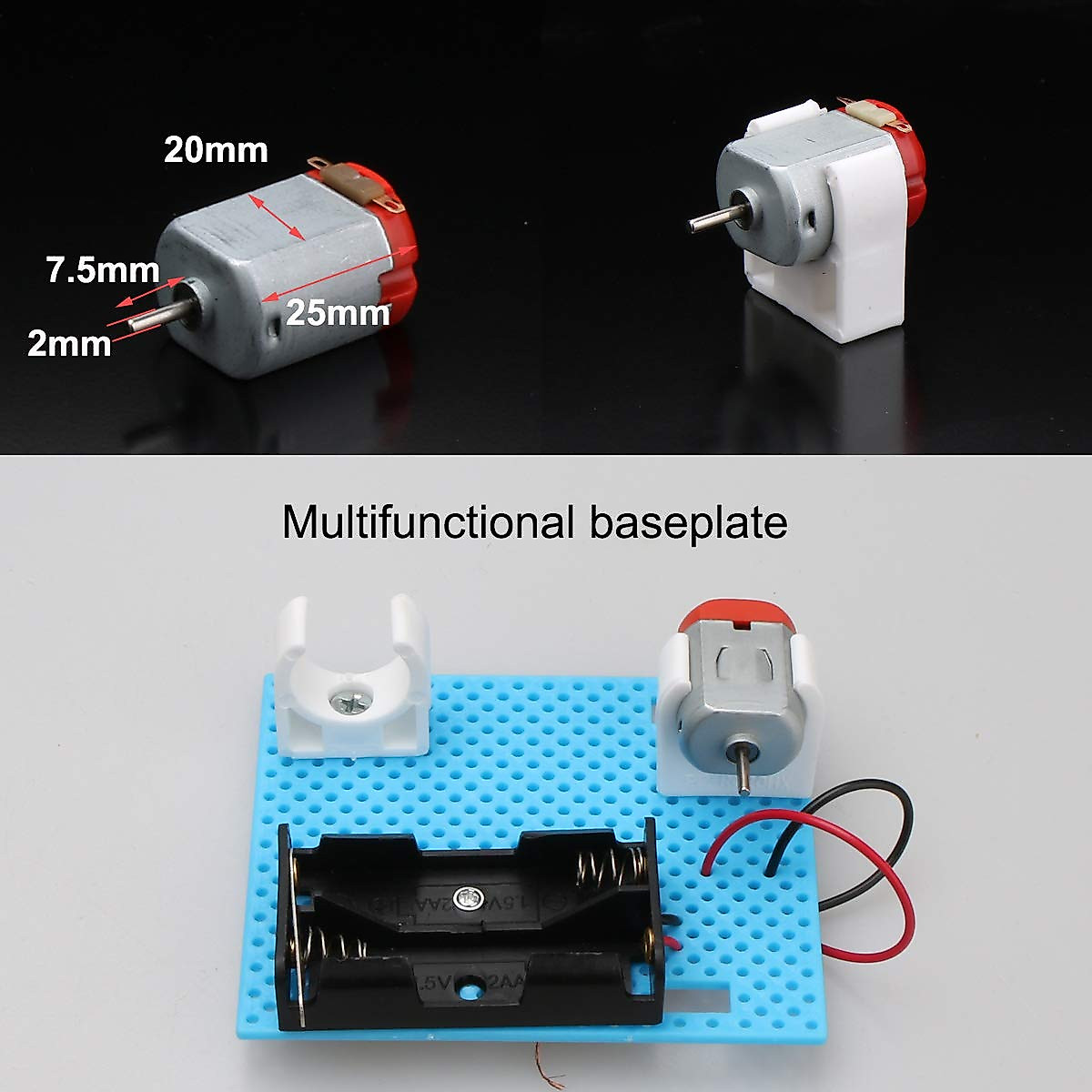 6 Set DC Motor Kit, Rectangular Electric 1.5-3V 24000RPM Mini Motor with 86 Pcs Plastic Gears, 2 x AA Battery Holder, Bracket, Rocker Switch, Shaft Propeller, Wheels for DIY Science Projects
