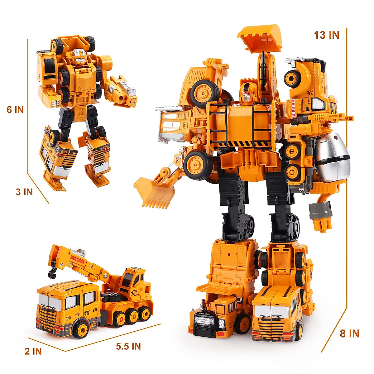 HOLYFUN 5 in 1 Transform Toys, Transform Construction Truck, Great Gift for 3 4 5 6 7 Years Old Kids, Boys and Girls