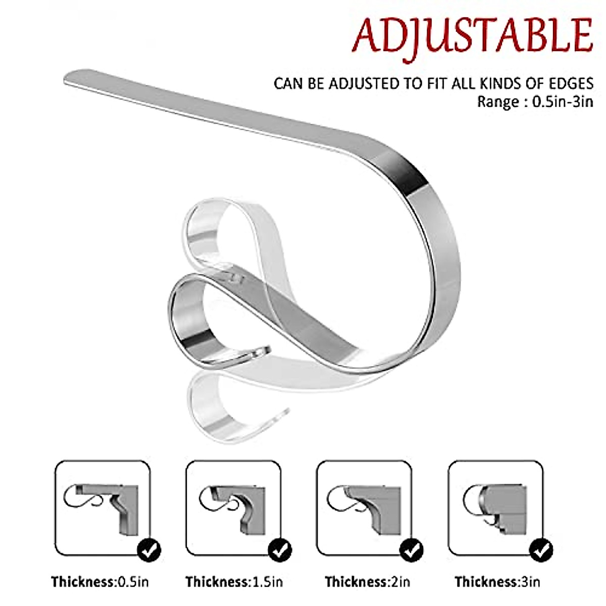 Christmas Stocking Hooks Set of 4 Multiple Uses Safety and Without Damage Adjustable Stocking Holder Home Kitchen Hanging Hooks Silver