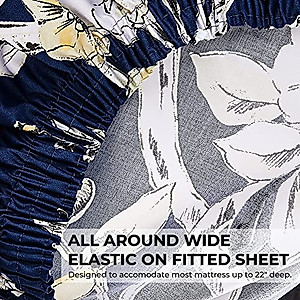 Tribeca Living California King Bed Sheet Set, Soft Cotton Sateen Printed Sheets Floral Print, Extra Deep Pocket, 300 Thread Count, 4-Piece Bedding Sets, Lisbon Grey/Multi, (LISB4PSSCKGR)