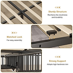 Queen Bed Frame with 4 Storage Drawers, Modern BedFrame with Rivet Adjustable Headboard, Platform Mattress Foundation, Metal Frame Structure with Wooden Slats Support, No Box Spring Needed, Beige