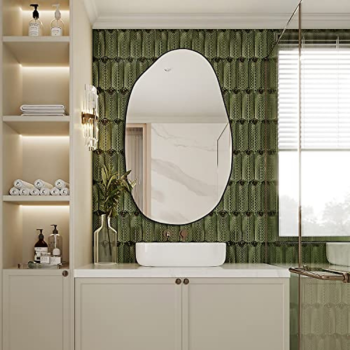 CISTEROMAN Irregular Wall Mirror, Asymmetrical Wall Mounted Mirror, Entrance Mirror, Black Wood Frame Mirror for Living Room, Bathroom, Bedroom, Fireplace, Vanity Mirror 33.5 x 20.5 Inches