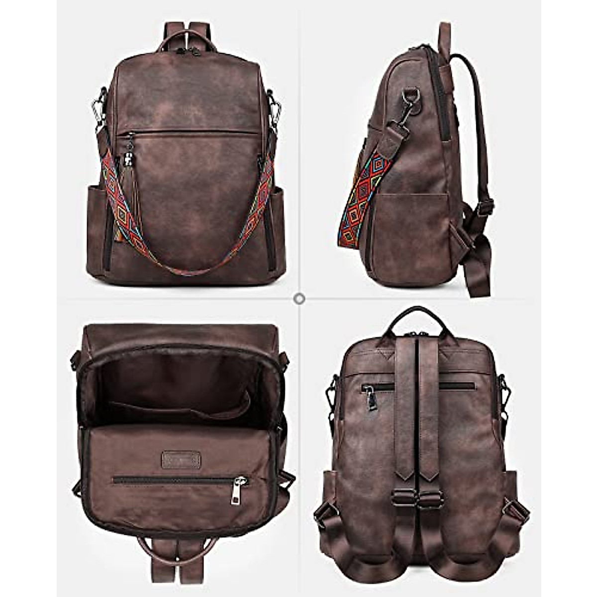 FADEON Leather Backpack Purse for Women Designer Travel Backpack Purses PU Fashion Ladies Shoulder Bag with Tassel Coffee