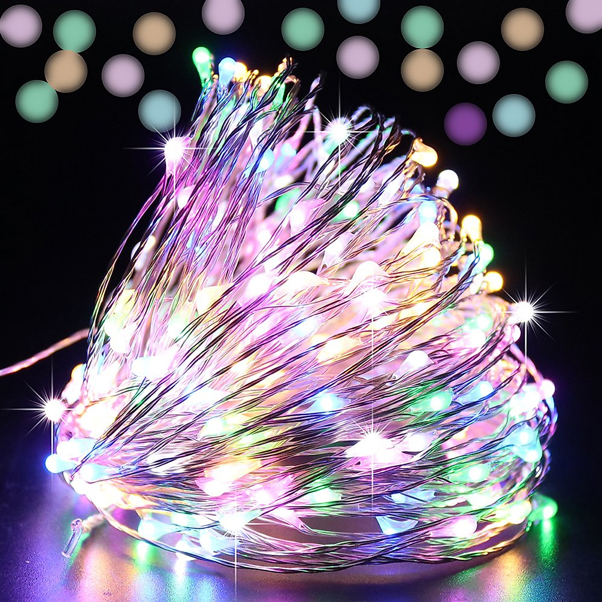 XNNATA Solar String Lights, 33Ft 100 LED Copper Wire Starry String Light, Indoor Outdoor Waterproof Solar Decoration Lights for Gardens, Home, Party Ornaments(RGB)