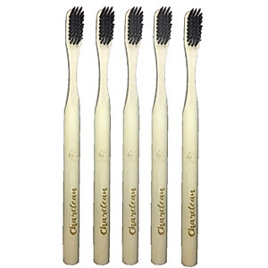 5 Pack Charcoal Infused Toothbrush Ultra Soft Bristles - Naturally Whitening - Natural Bamboo Handle (Bamboo)