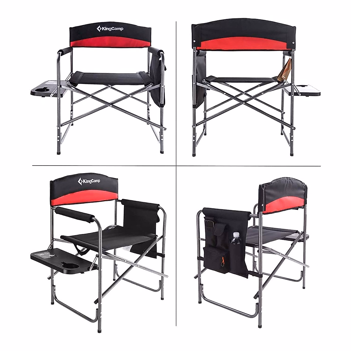 KingCamp Heavy Duty Camping Director Chair, Folding with Side Table & Storage, Red
