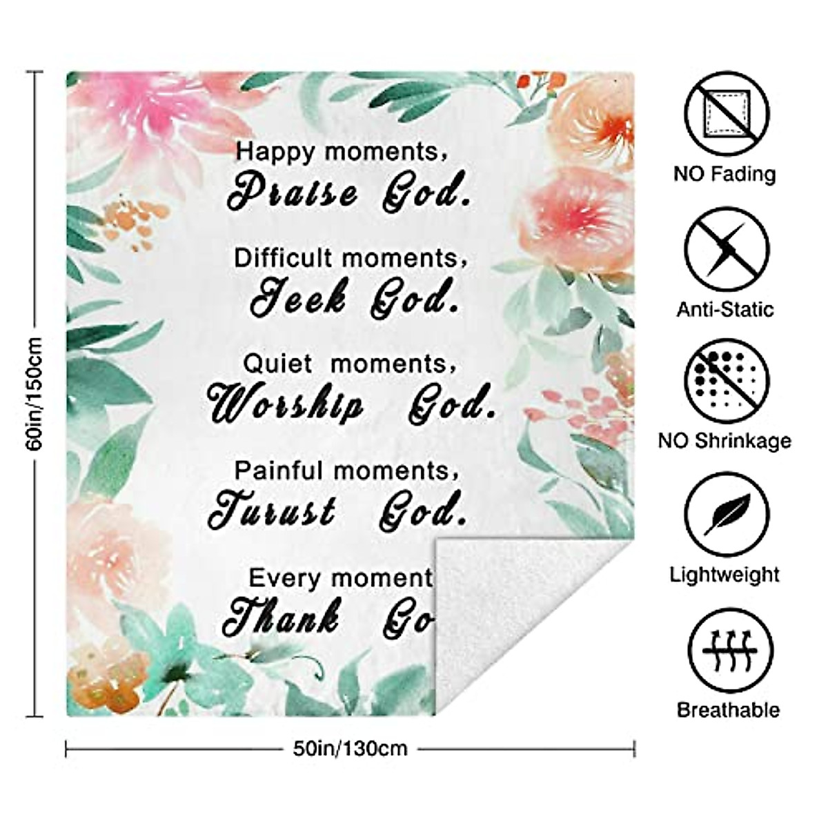 Healing Blanket, Positive Inspirational Thoughts Sherpa Blanket with Scripture Bible Verse Soft Throw Blanket -Christian Gifts for Women 50x60 Inch