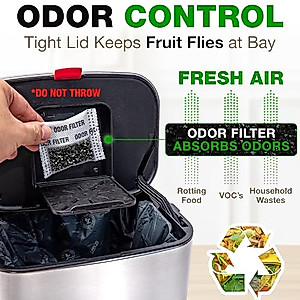 Eparé Kitchen Compost Bin Countertop - 4L/1 Gal Odorless Small Stainless Steel Composting Bin - Hanging Food & Waste Counter Top Trash Can - with 50 Compostable Trash Bags & Carbon Filter