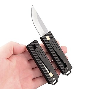 FUNBRO Pocket Knife with D2 Steel Blade, Cool Folding EDC Knives for Men, Box Cutter Knife with Unique Design for Every Day Carry